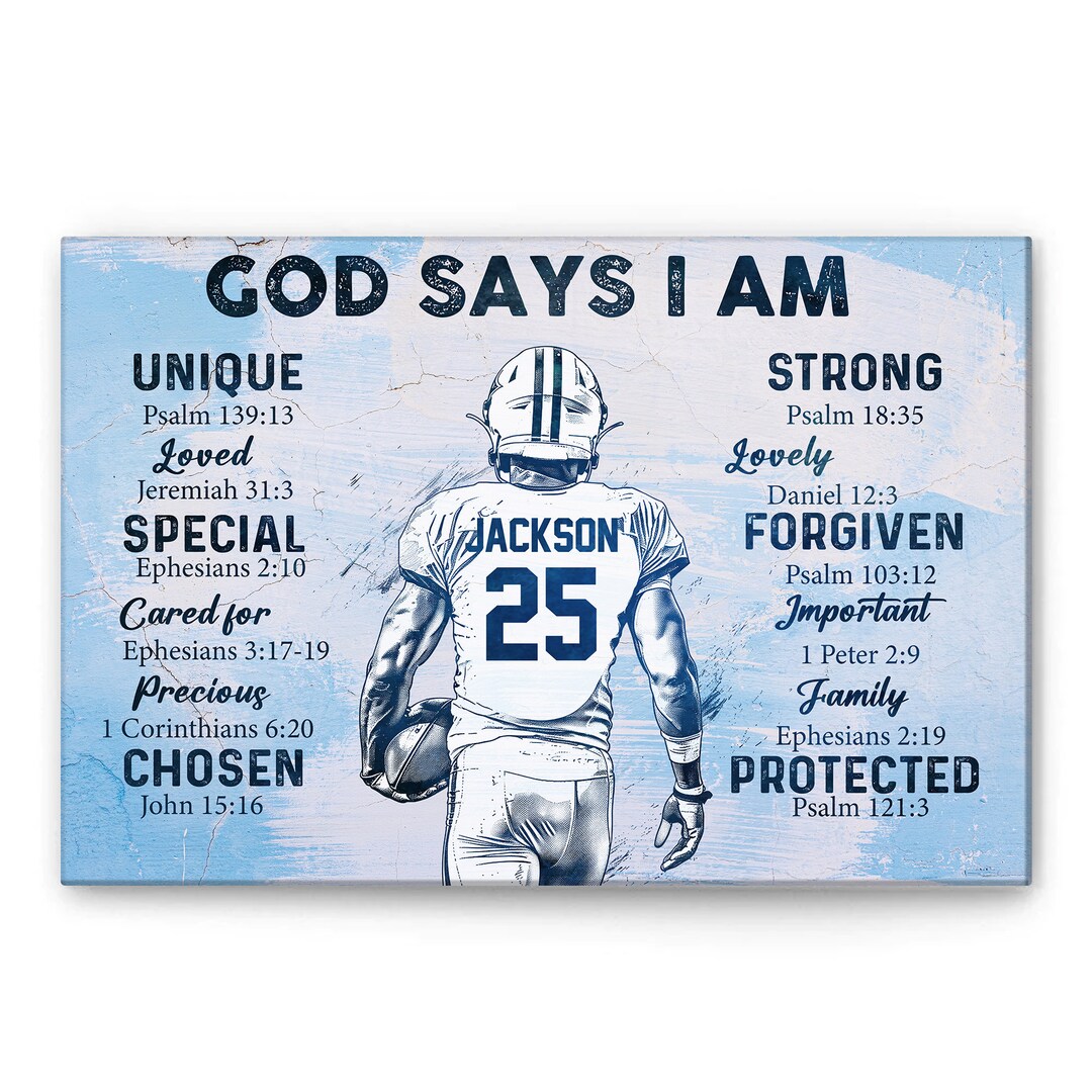 Personalized Football Poster/canvas, God Says I Am Wall Art Print ...
