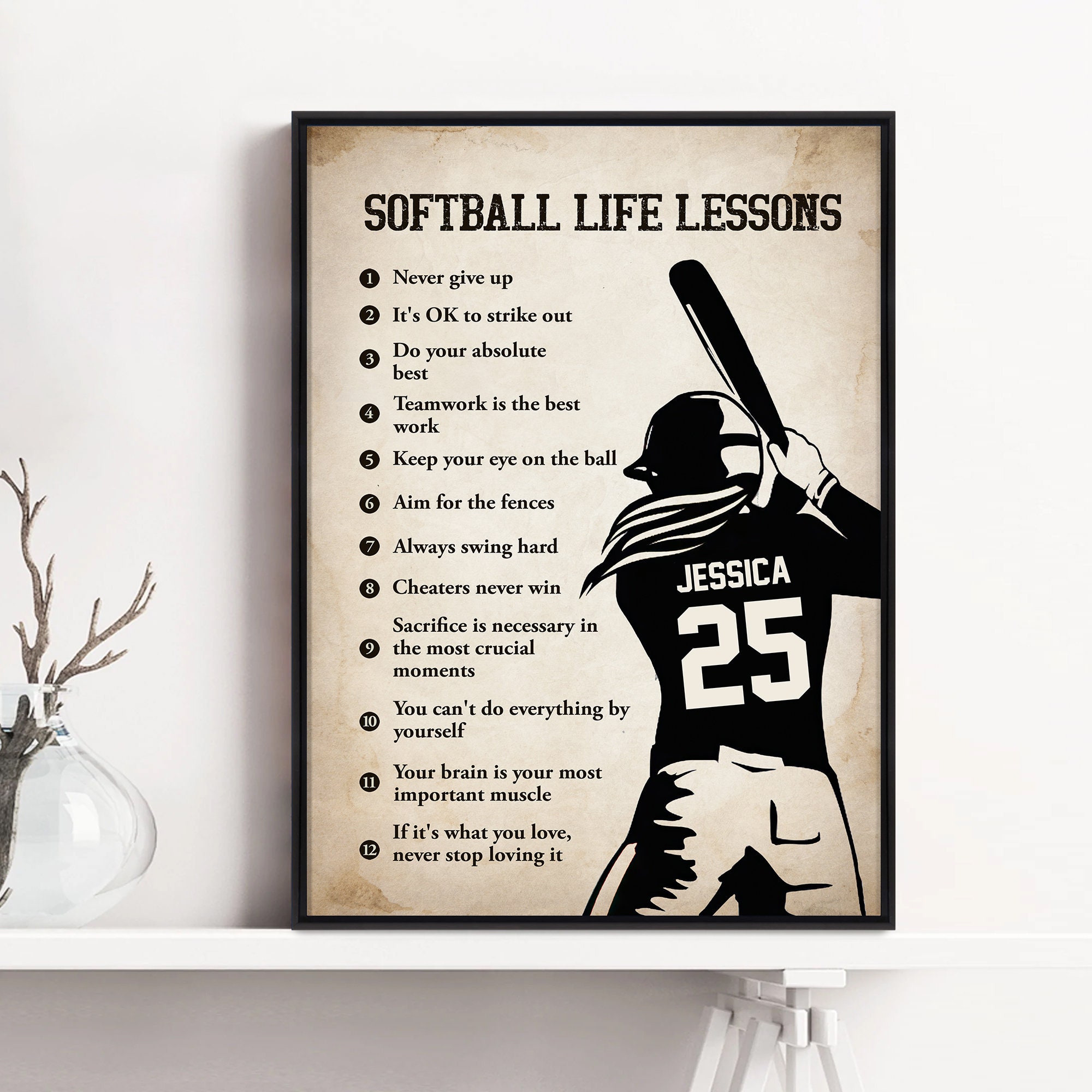 Personalized Softball Poster/canvas, Softball Life Lessons Wall Art ...