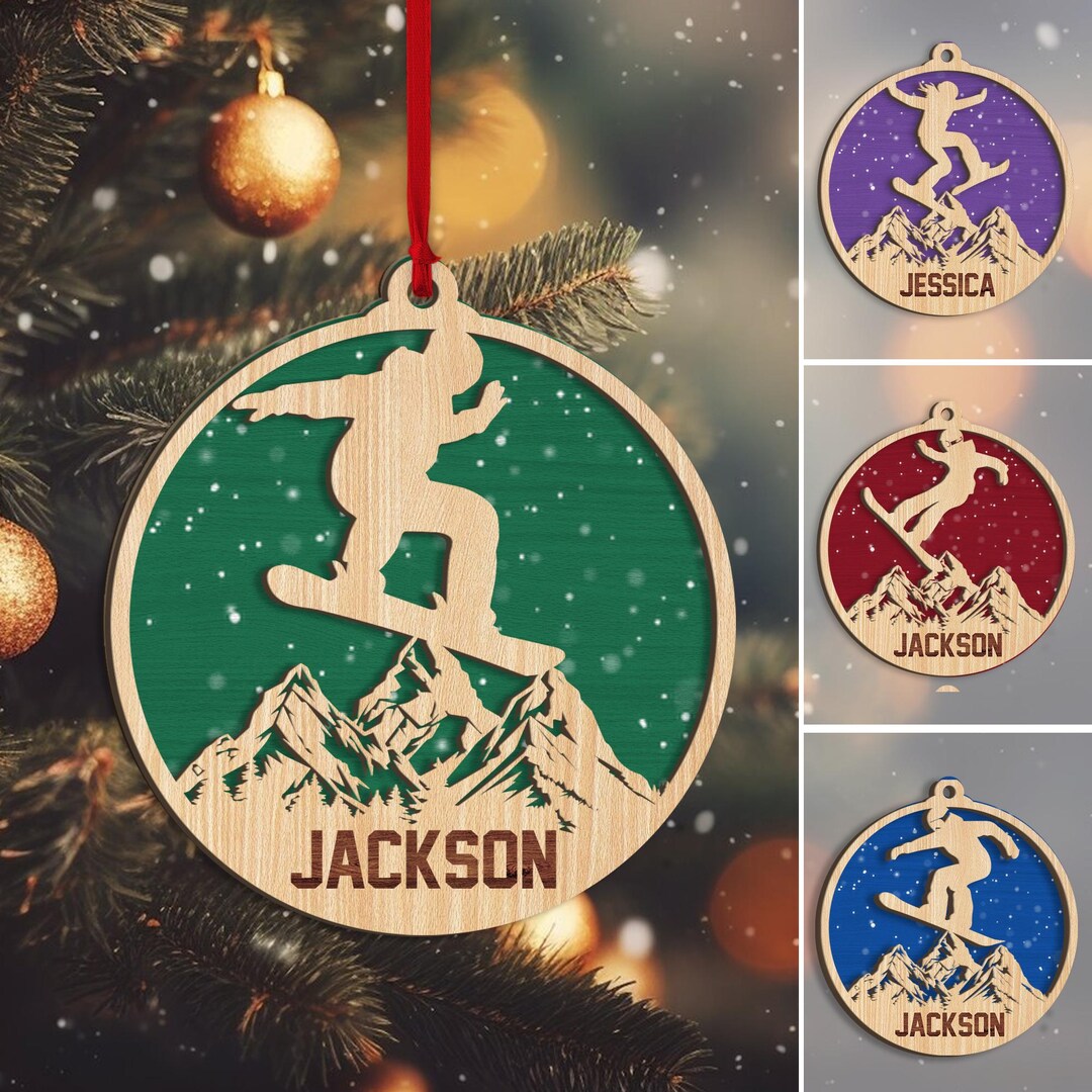 Personalized Snowboarding Layered Wood Ornament, Custom Snowboarding ...
