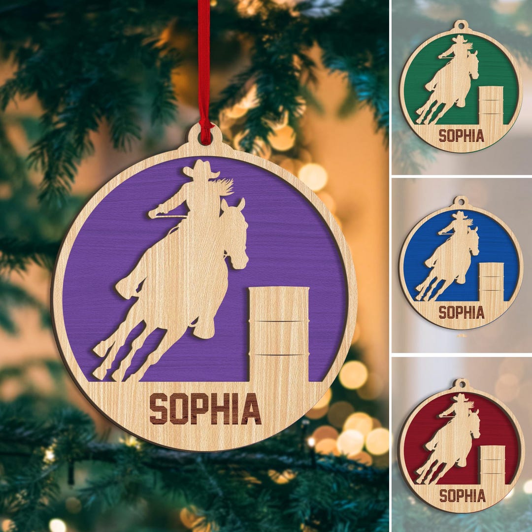Personalized Barrel Racing Layered Wood Ornament, Custom Barrel Racing ...