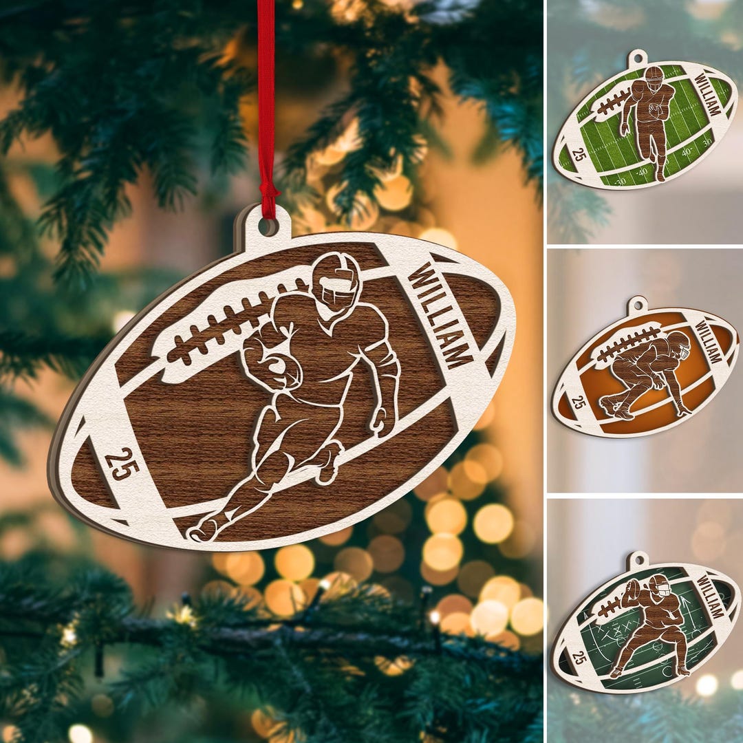 Personalized Football Layered Wood Ornament, Custom Football Christmas ...