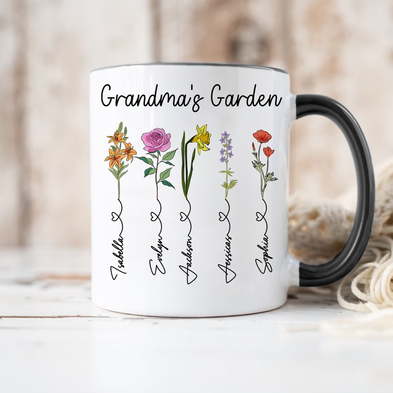 Personalized Grandma Mug Grandmas Garden Mugs Birth Flower Coffee