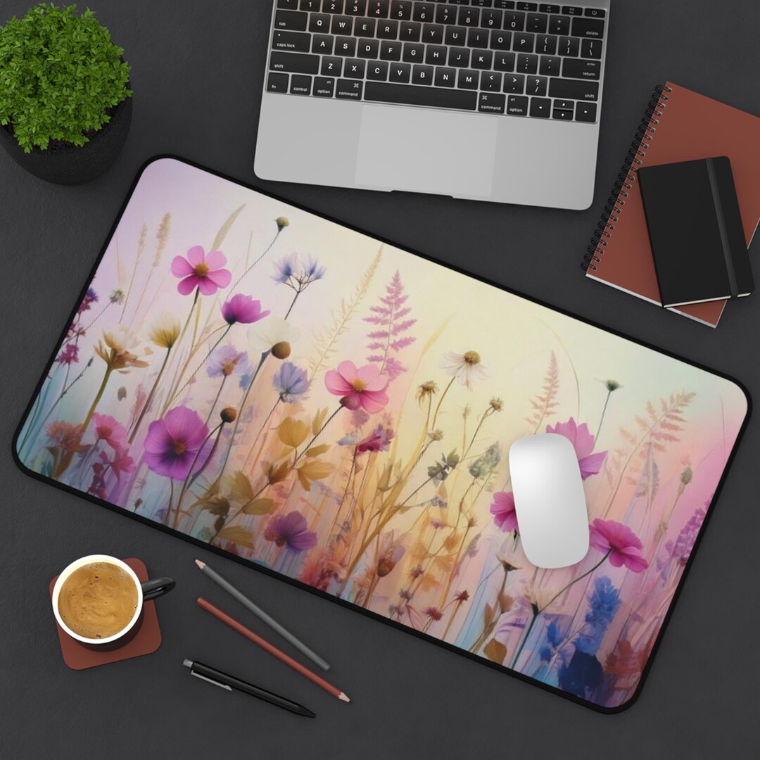 Pressed Flower Desk Mat, Aesthetic Mouse Pad, Cute Desk Decor - Floral ...