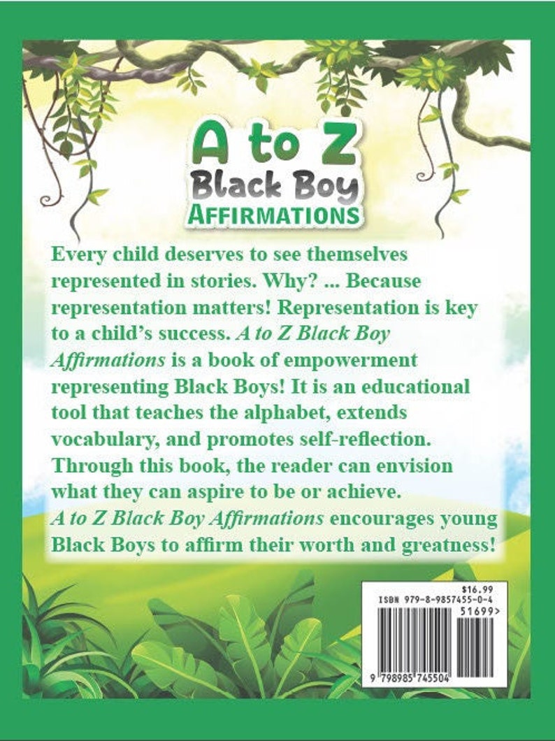 A to Z Black Boy Affirmations | SEL Confidence Book for Kids Ages 0-9 ...