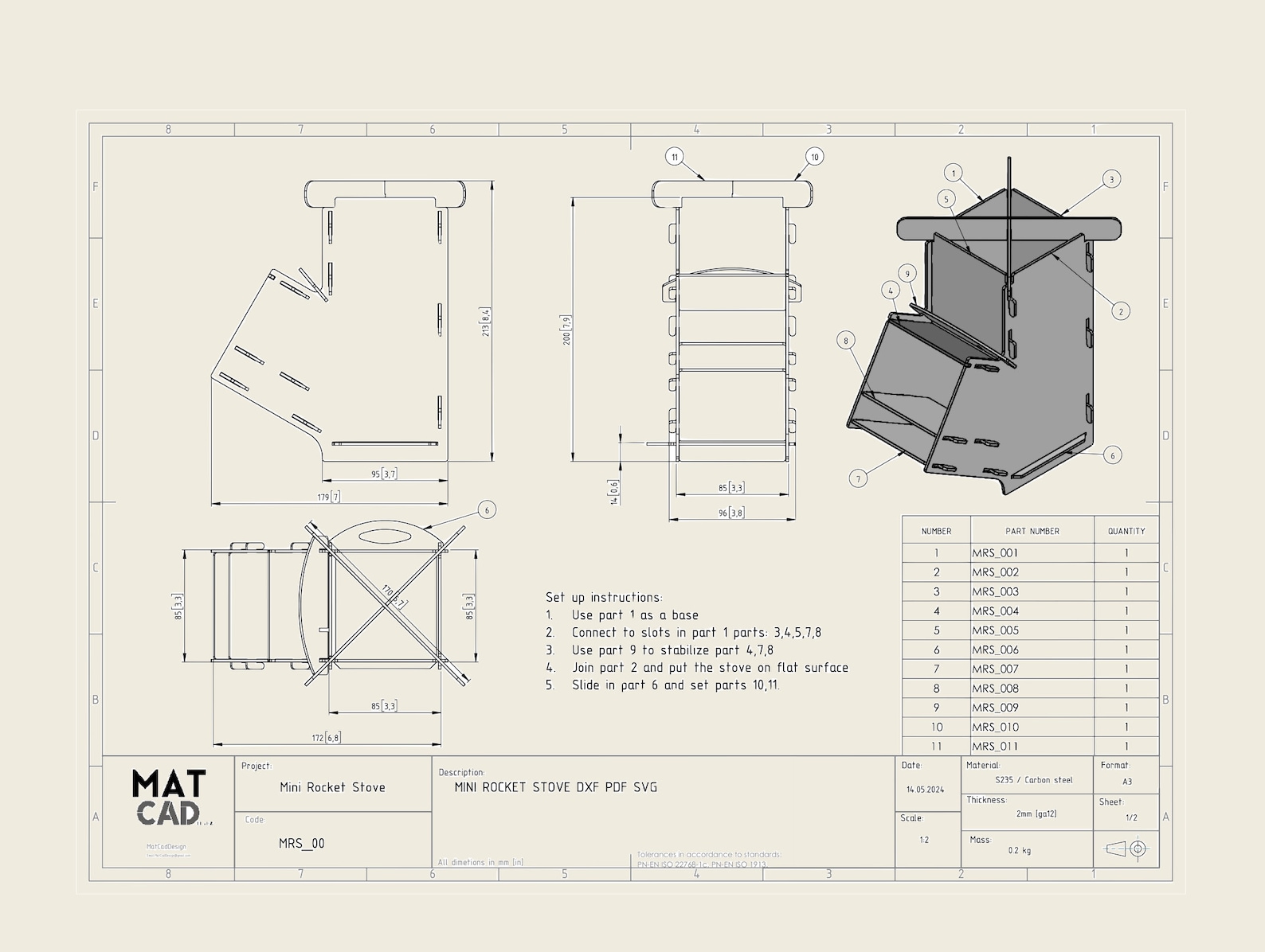 Mini Rocket Stove, Dxf File, Camping Stove, Small Collapsible Fire Pit ...