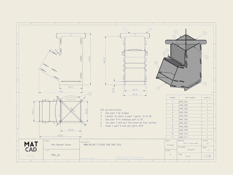 Mini Rocket Stove, Dxf File, Camping Stove, Small Collapsible Fire Pit ...