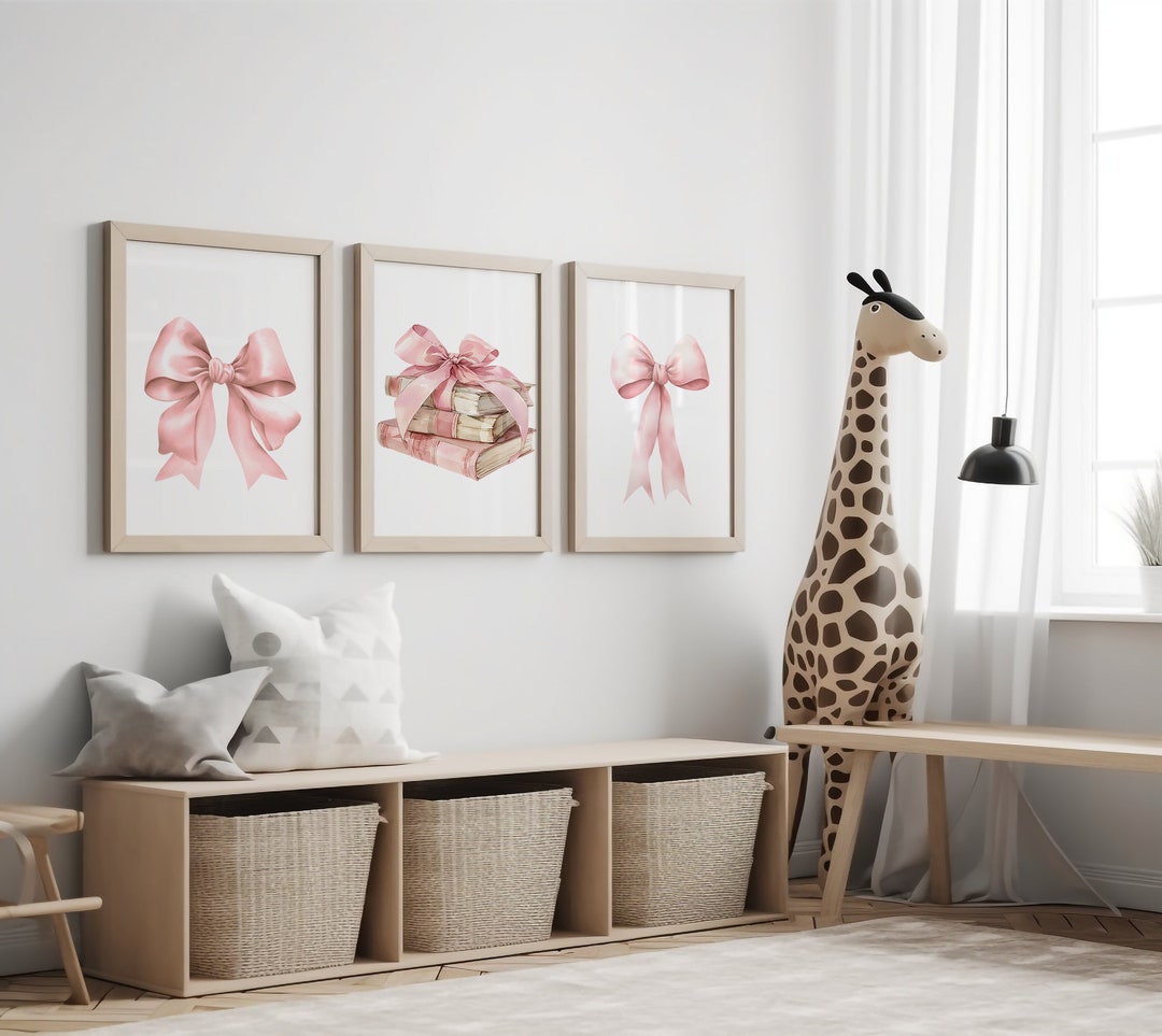 Trendy Pink Bows Wall Art Set of 3 Preppy Poster Girl Nursery, Dorm ...