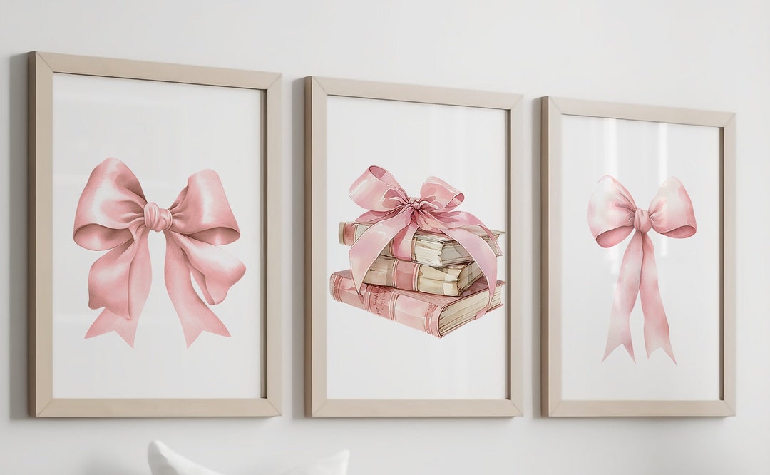 Trendy Pink Bows Wall Art Set of 3 Preppy Poster Girl Nursery, Dorm ...