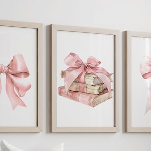 Trendy Pink Bows Wall Art Set of 3 Preppy Poster Girl Nursery, Dorm ...