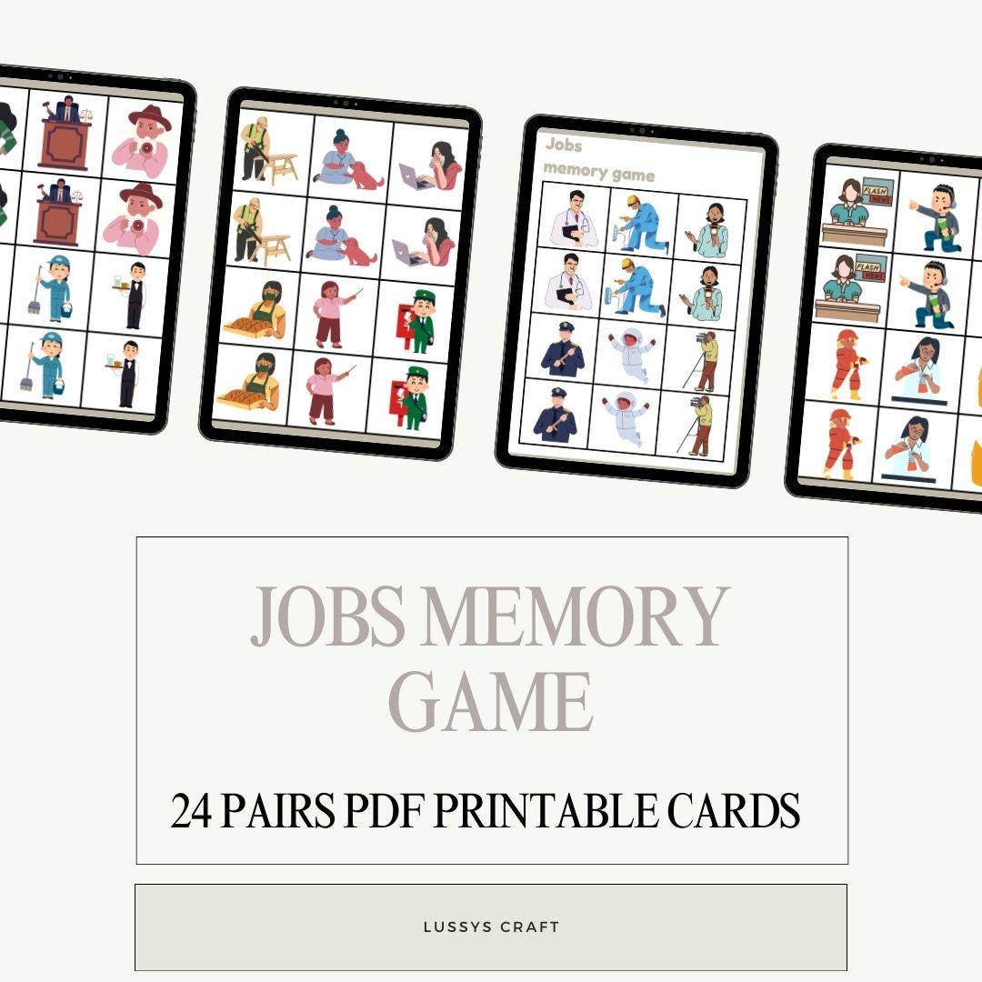 Jobs Matching Game, Printable Jobs Memory Game, Jobs Matching Game ...