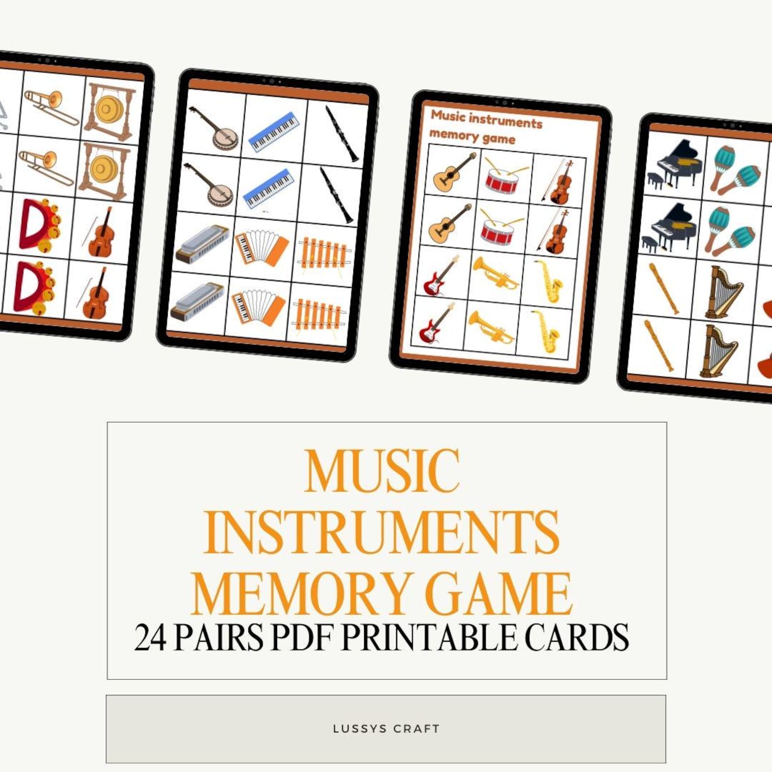 Music Instruments Matching Game: Kids Activity Cards (PDF Printable) - Etsy