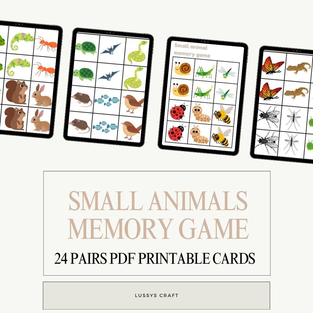 Small Animals Matching Game, Printable Small Animals Memory Game ...