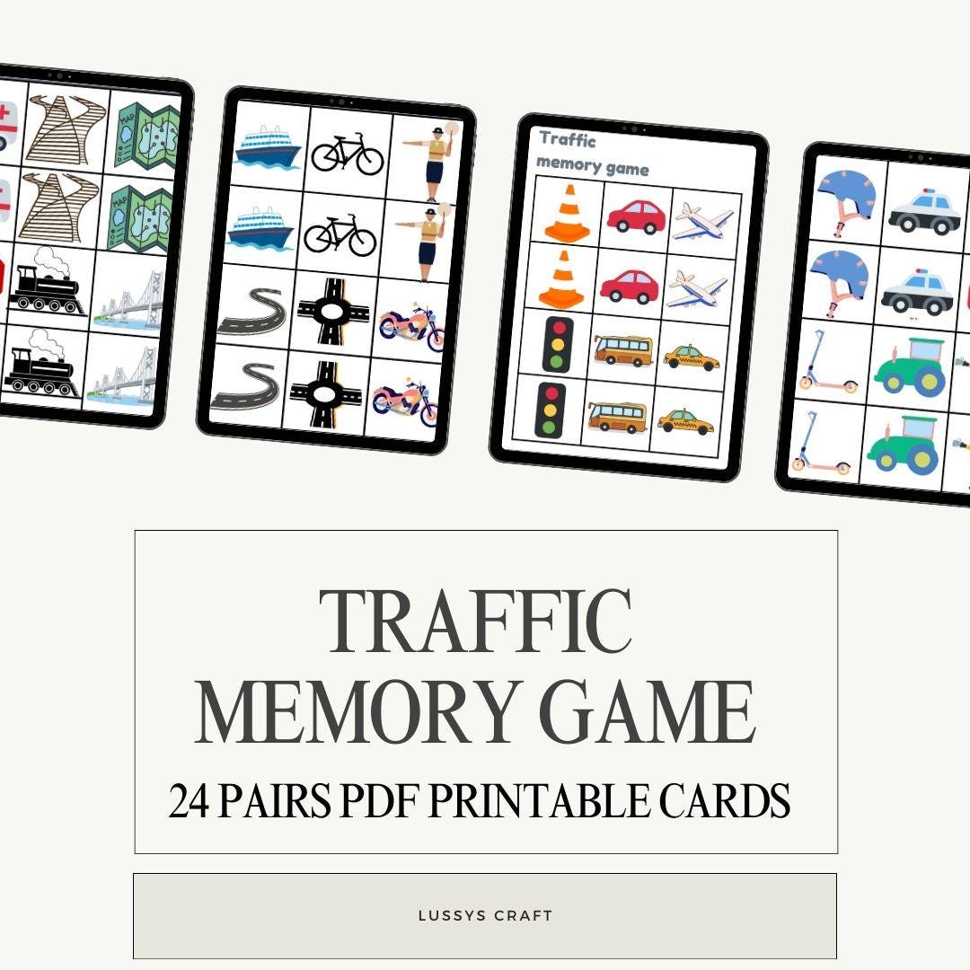 Traffic Matching Game, Printable Traffic Memory Game, Traffic Matching ...