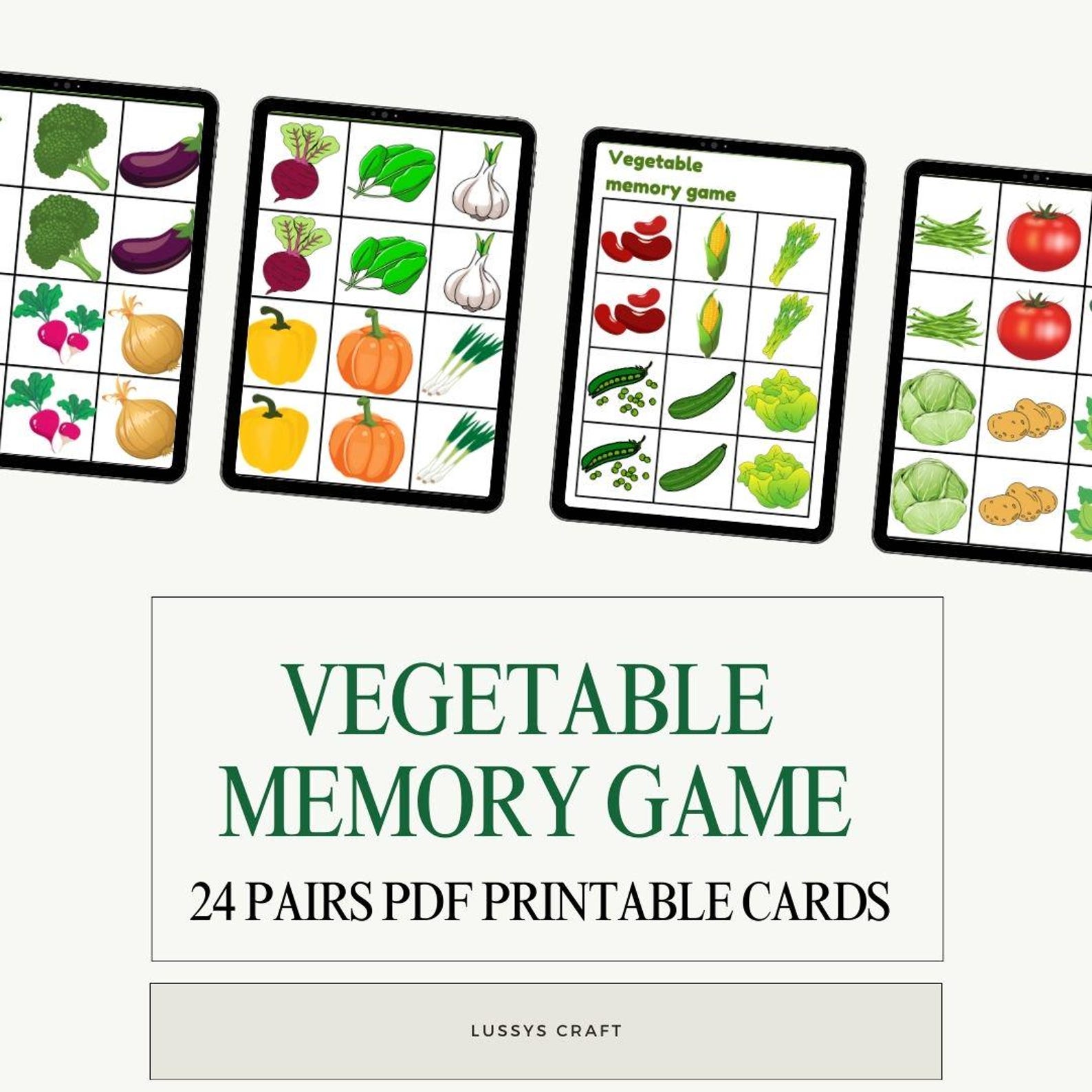 Vegetable Memory Game: Kids Matching Activity (PDF Printable) - Etsy