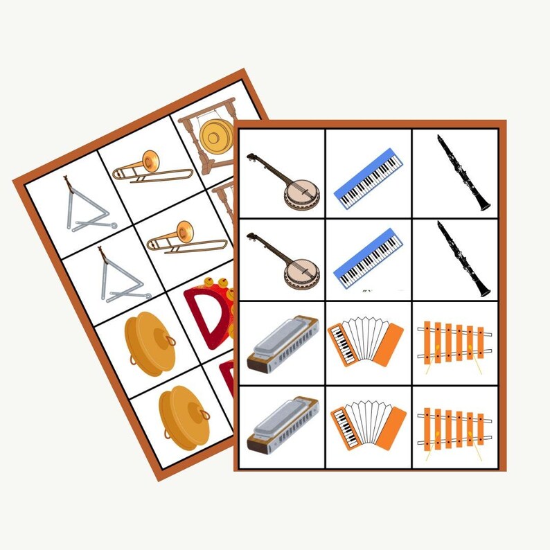 Music Instruments Matching Game: Kids Activity Cards (PDF Printable) - Etsy