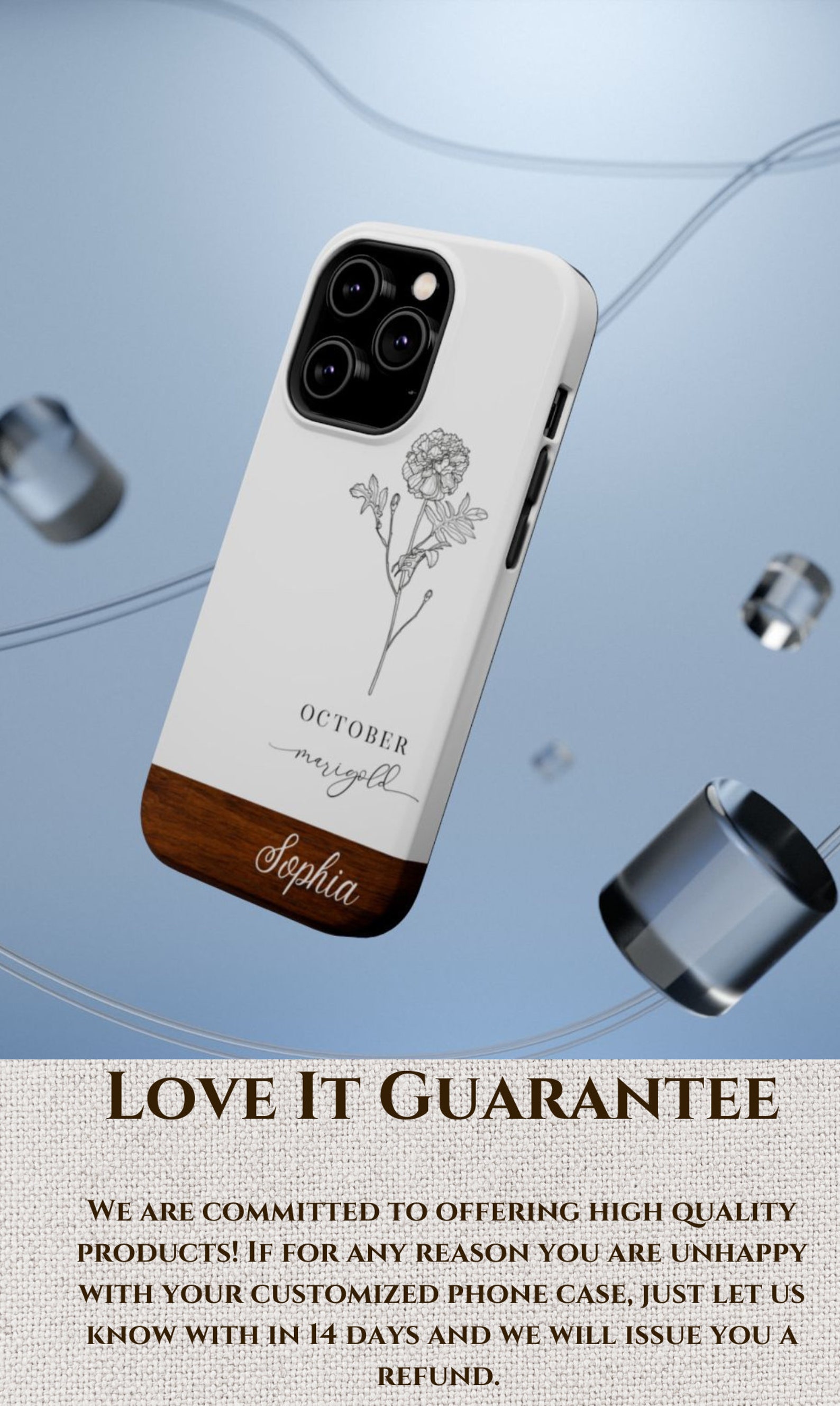 Personalized Birth Flower iPhone Magnetic Tough Case (L) for 15, 14, 13 ...