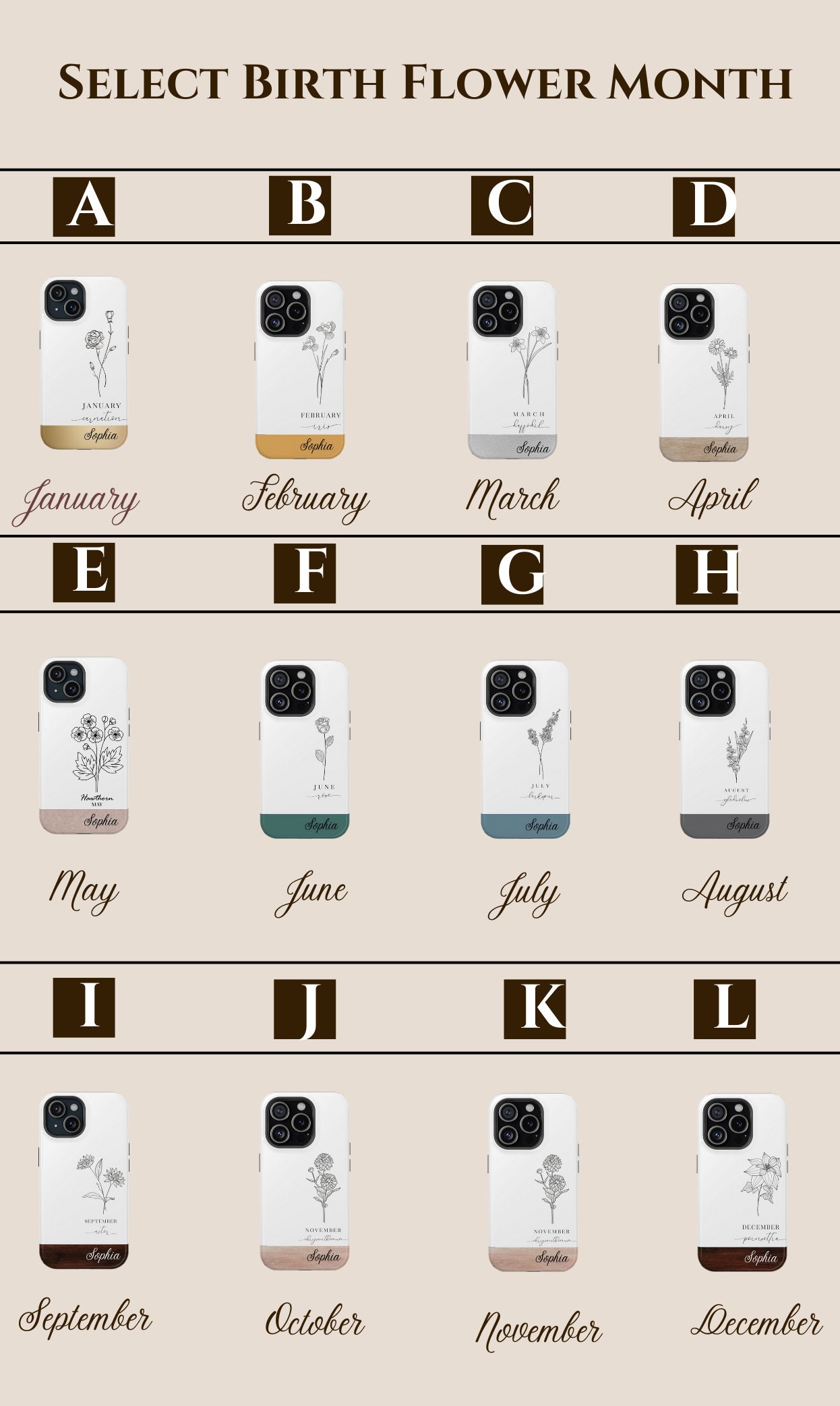 Personalized Birth Flower iPhone Magnetic Tough Case (L) for 15, 14, 13 ...