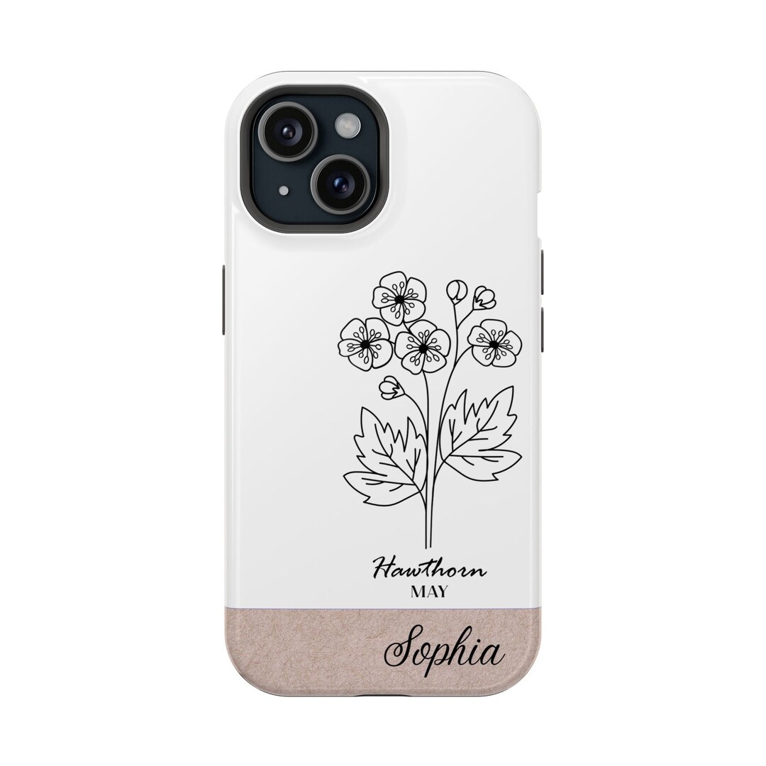 Personalized Birth Flower iPhone Magnetic Tough Case (E) for 15, 14, 13 ...