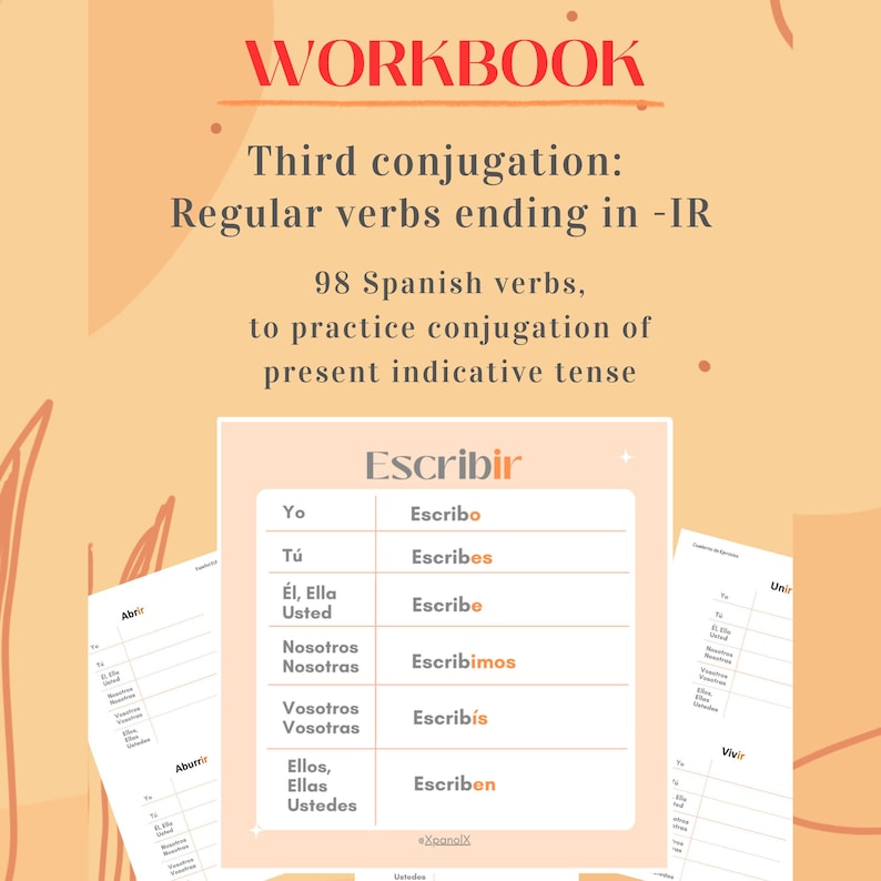 Workbook 98 Spanish Verbs to Practice Conjugation of Present Indicative ...