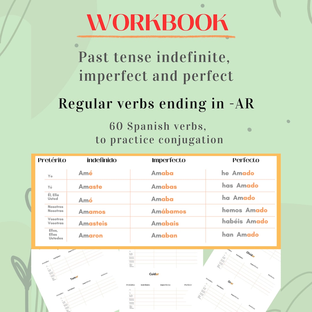 Spanish Workbook-past Tense-regular Verbs Ending in –AR. 60 Verbs to ...