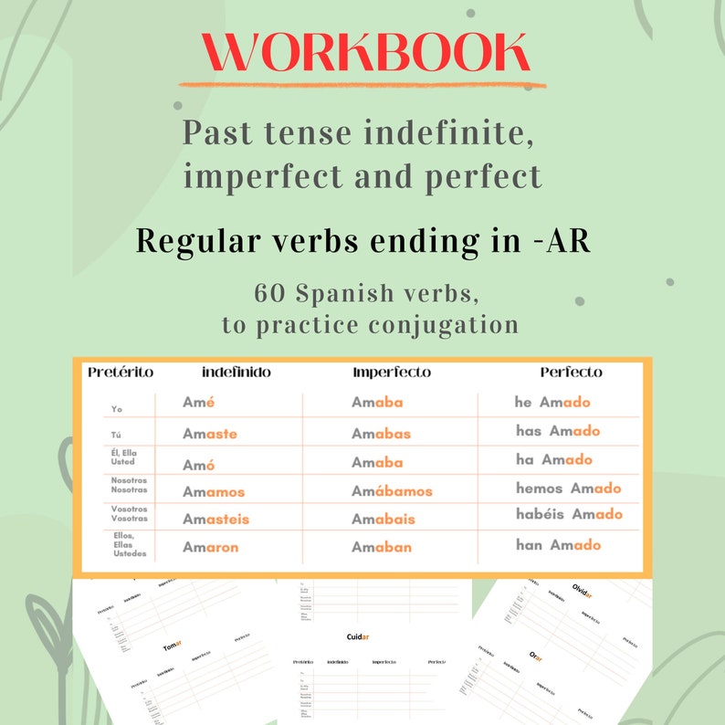 Spanish Workbook-past Tense-regular Verbs Ending in –AR. 60 Verbs to ...