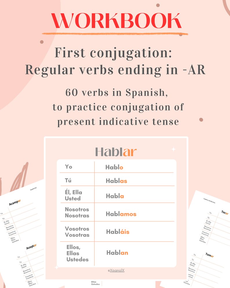 Workbook 60 Spanish Verbs to Practice Conjugation of Present Indicative ...