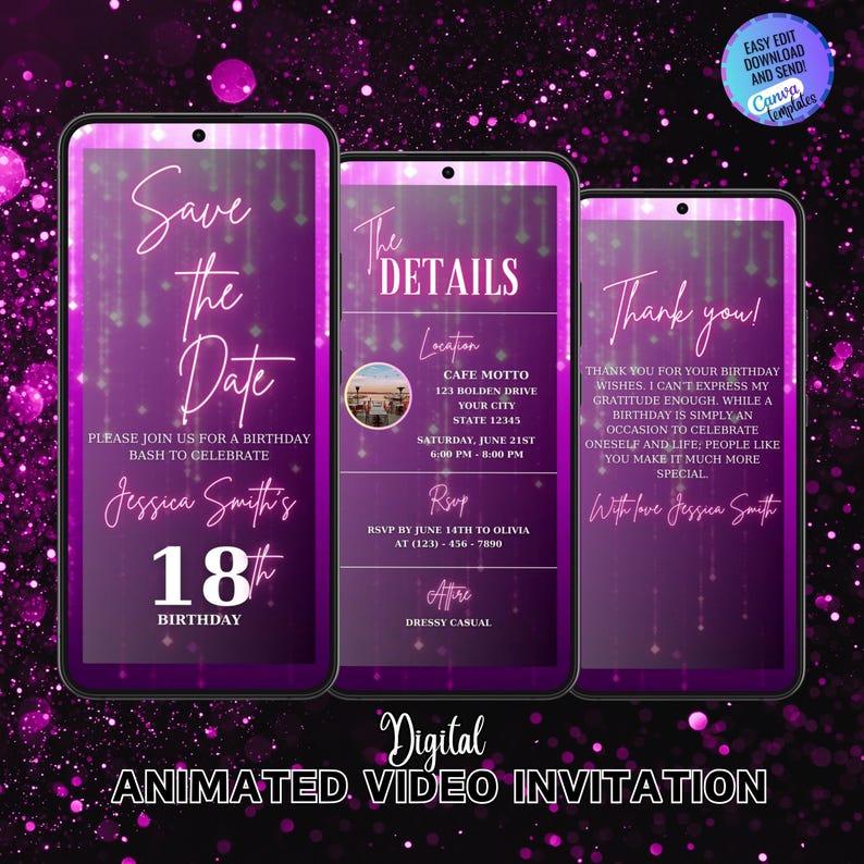 Digital 18th Birthday Invitation Template, Electronic 18th Party Invite ...