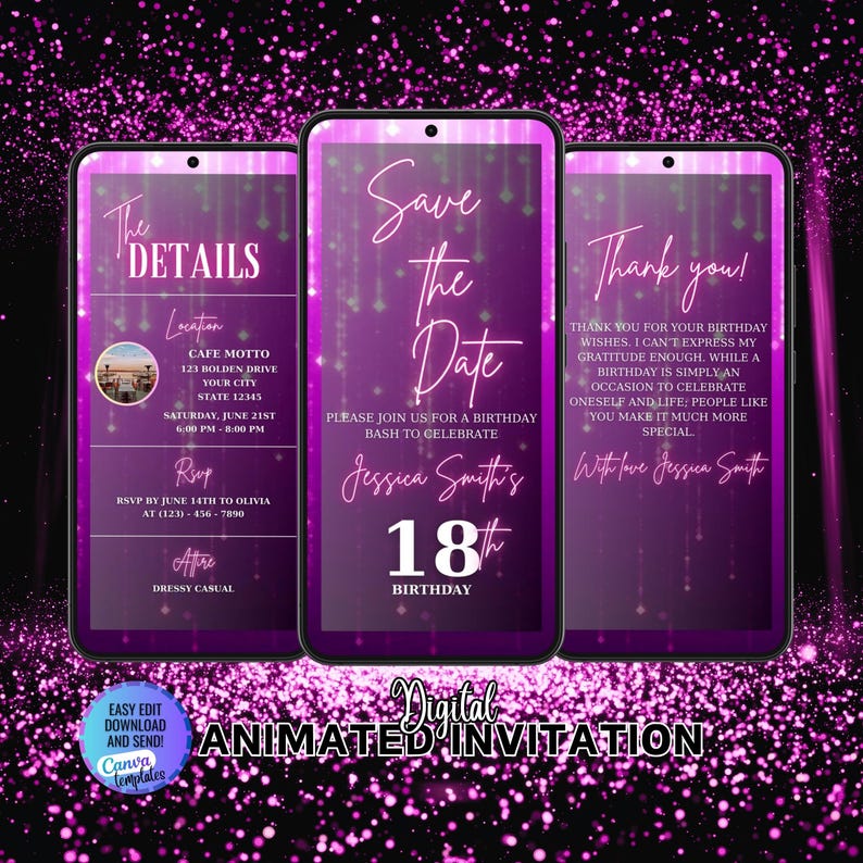 Digital 18th Birthday Invitation Template, Electronic 18th Party Invite ...