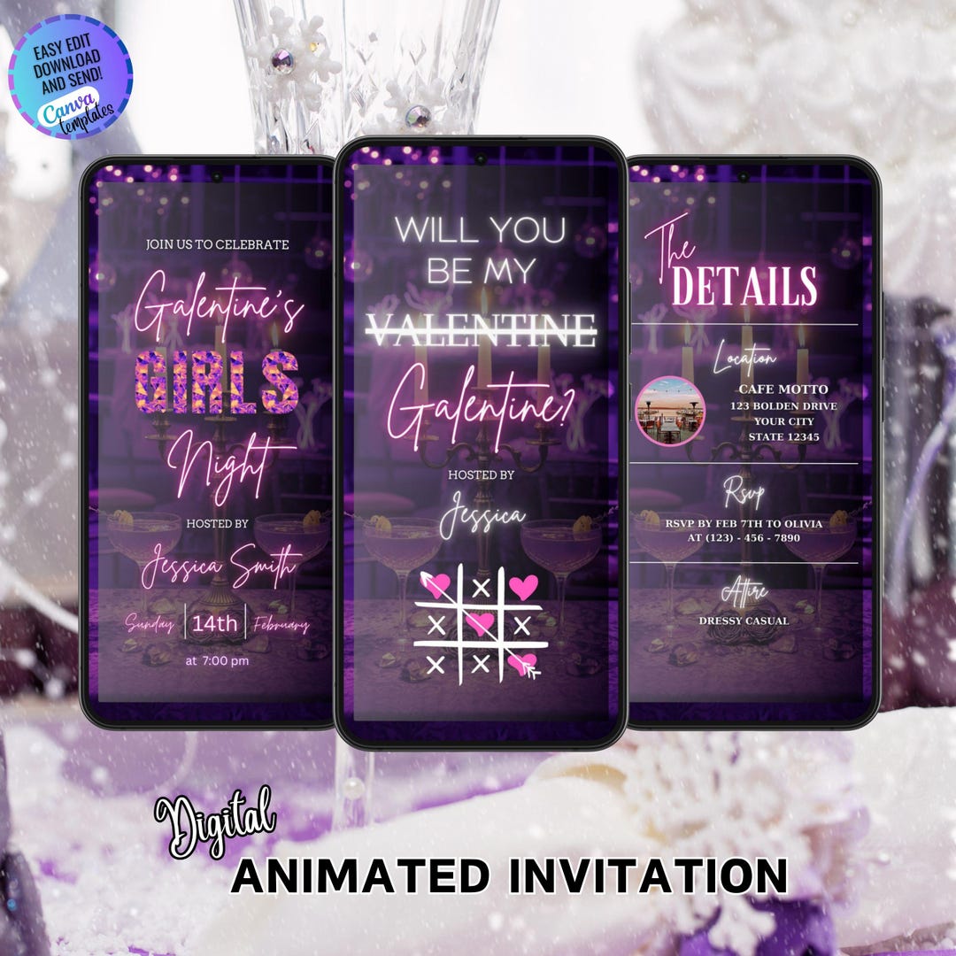 Galentine's Girls Night Invitation, Valentine Girls Night Invite, Pink ...