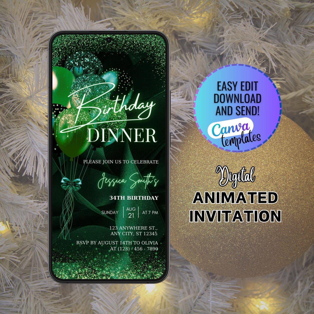 Digital Editable Green Birthday Dinner Party Invitation Template ...