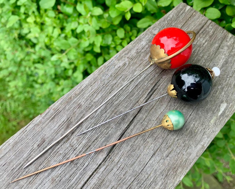 9 Amazing Vintage Hat Pins Art Deco Beaded Sequins Red Black 1920s/30s ...