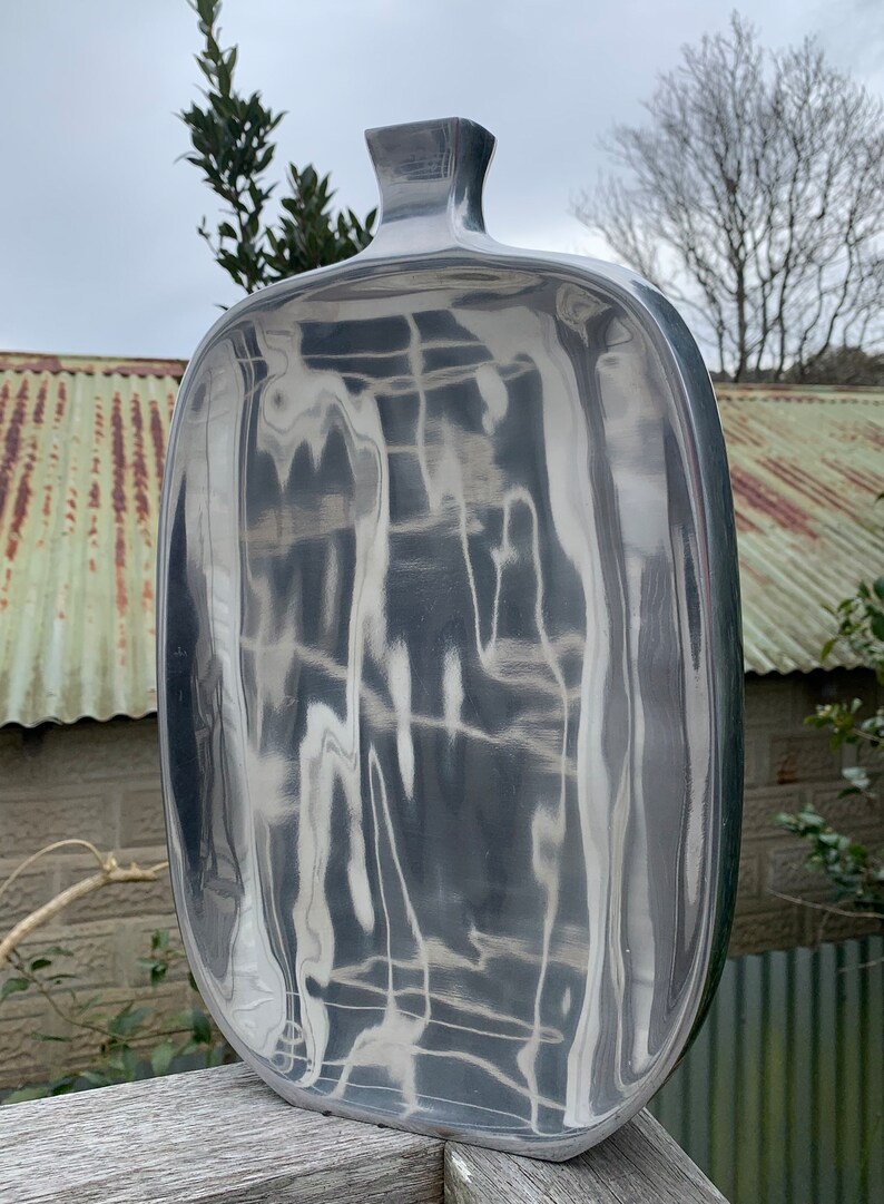 Large Impressive Bottle Vase Heavy Silver Metal Modernist Decor 43cm ...