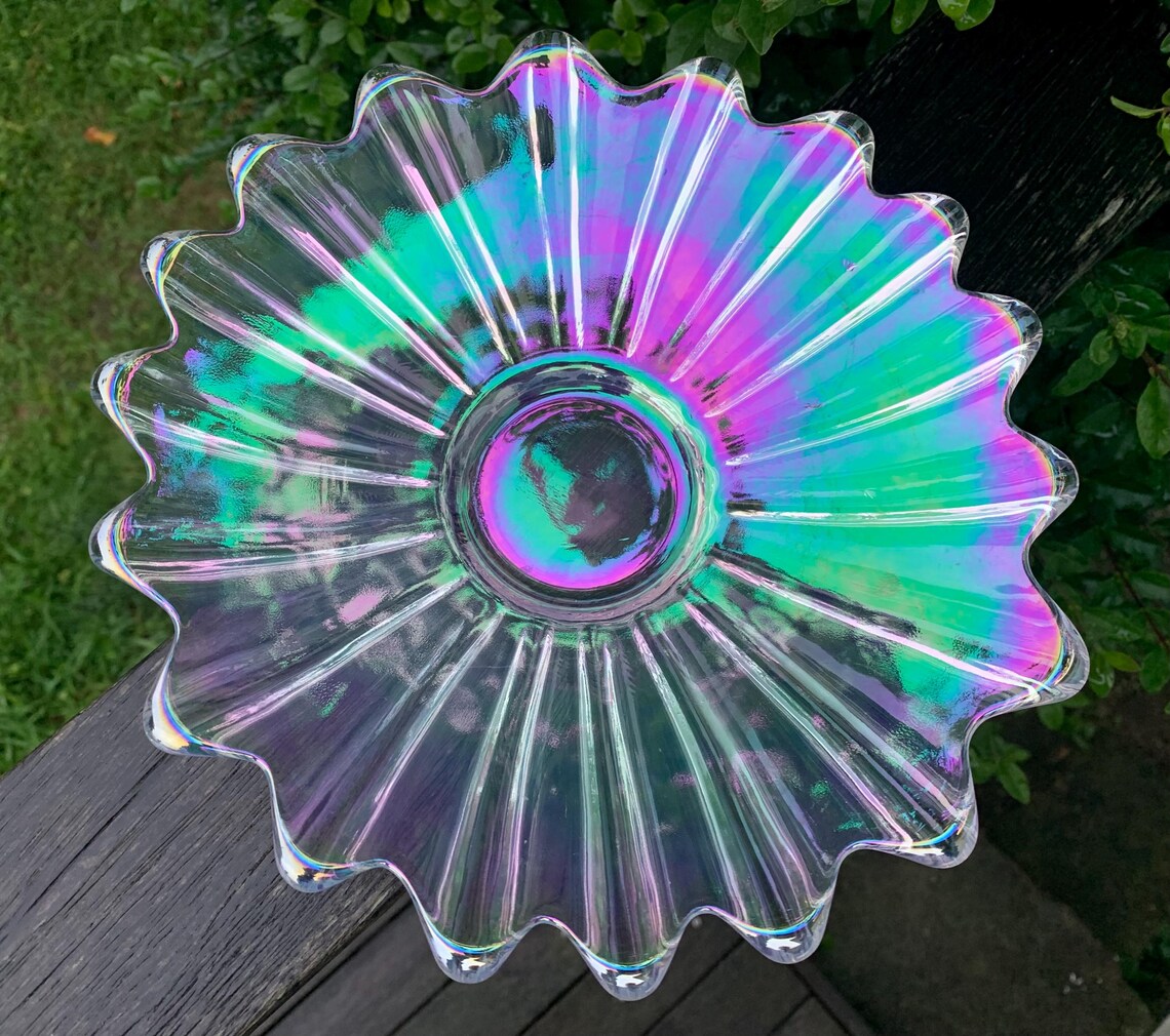 Vintage Iridescent Glass Plate Dish Bowl Starburst 24cm Diameter - Etsy