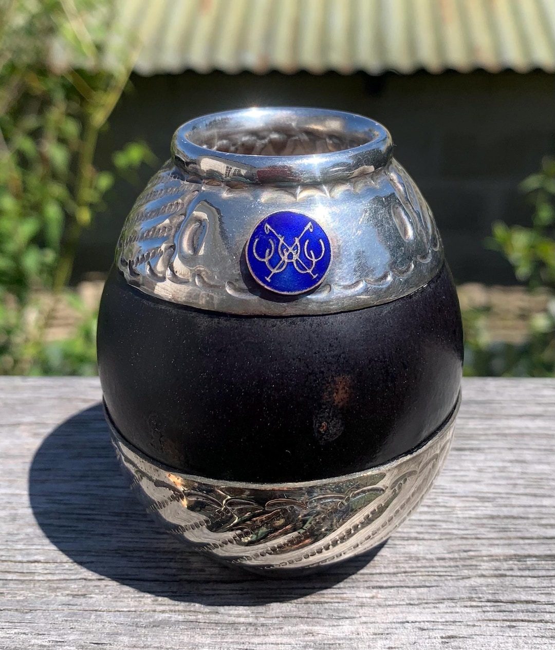 Vintage Calabash Gourd Yerba Mate Tea Cup Argentina Silver Metal Polo ...