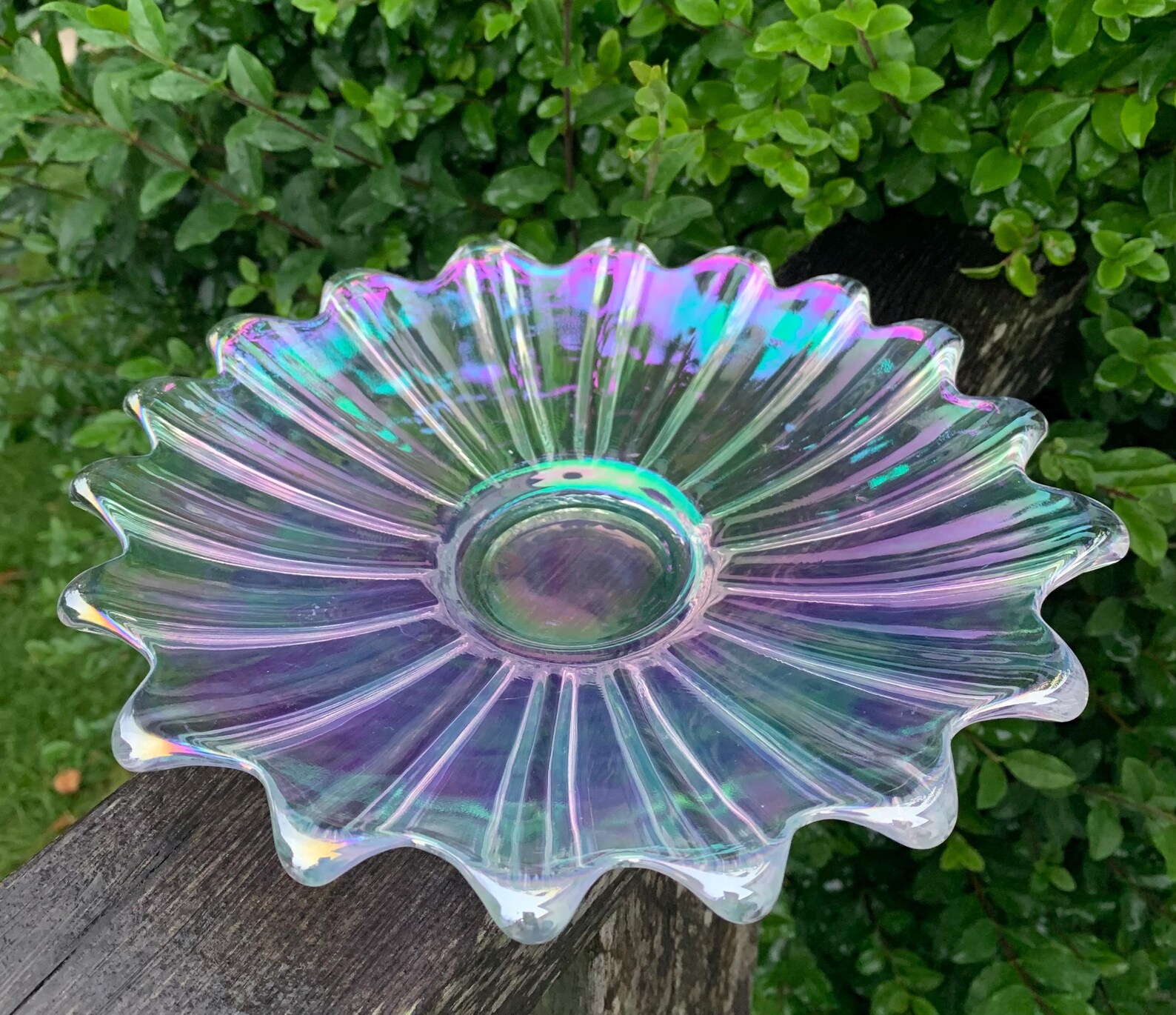 Vintage Iridescent Glass Plate Dish Bowl Starburst 24cm Diameter - Etsy