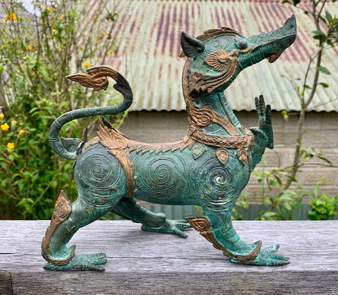 Heavy Metal Statue Vintage Antique Chinese Dragon/horse Verdigris ...