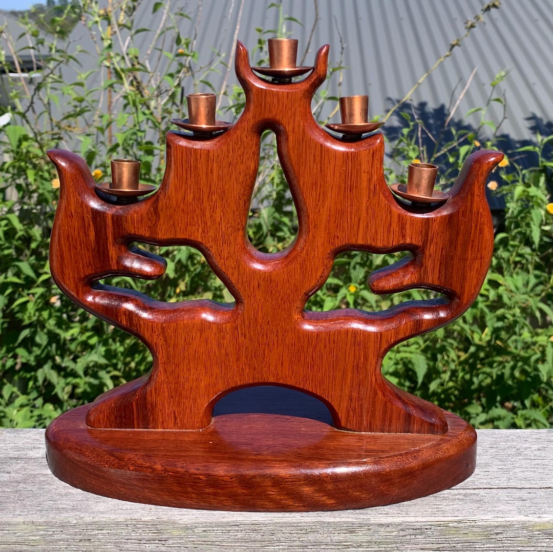 Unique 5 Arm Candelabra Candle Stick Scandi Arts & Crafts Wooden ...
