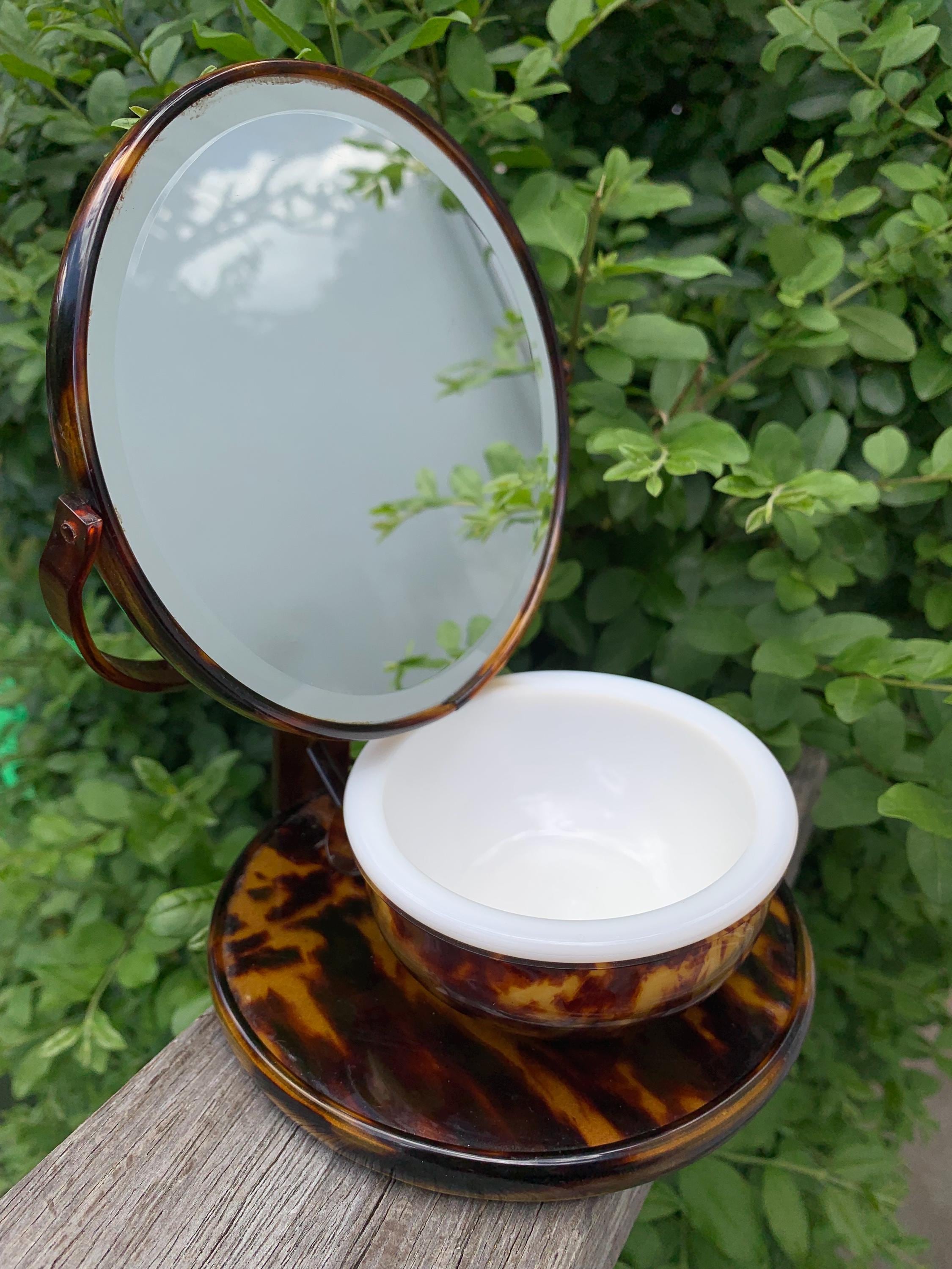 Fabulous Vintage Shaving Fold Away Mirror & Bowl Faux Tortoise Shell ...