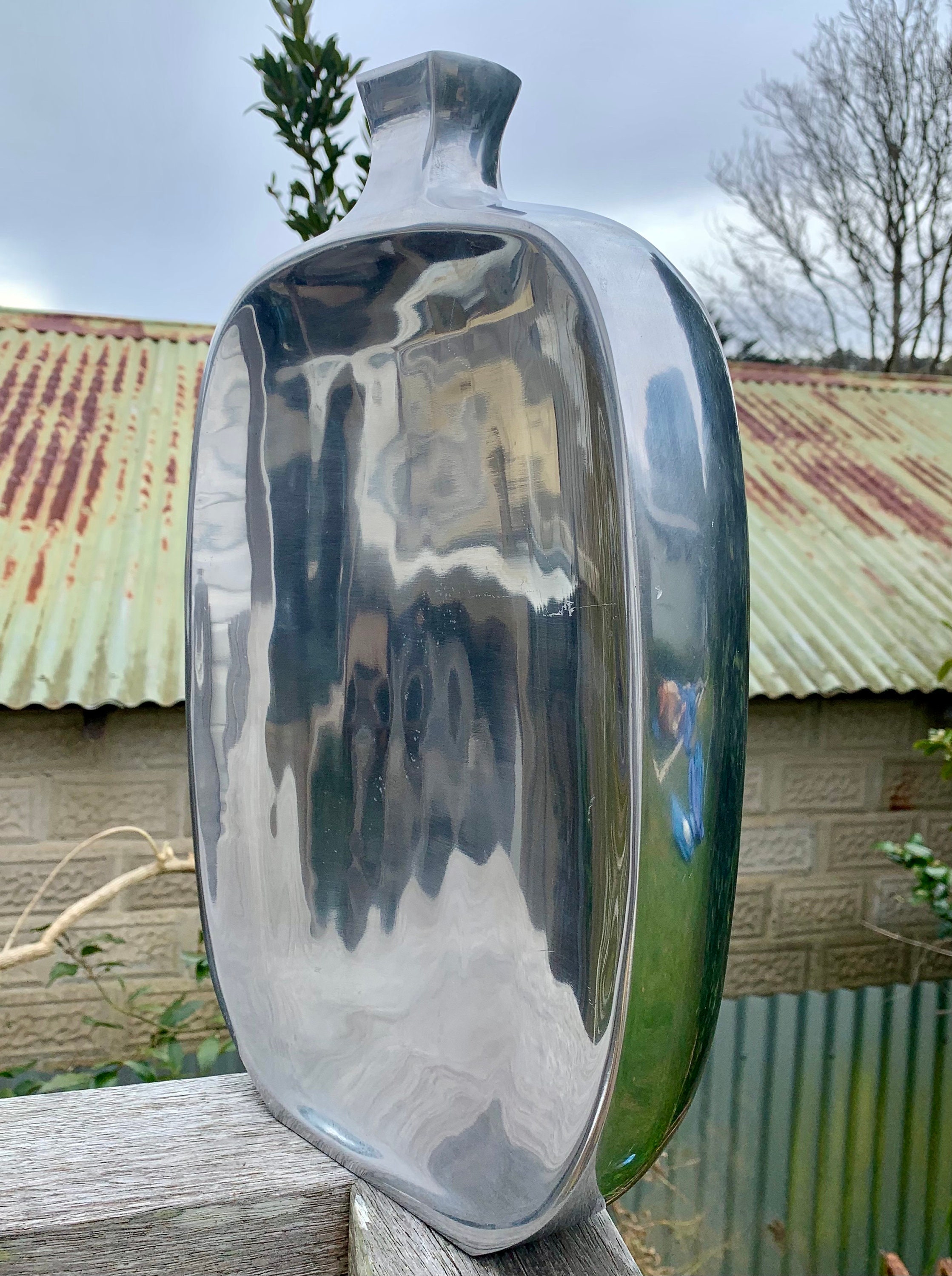 Large Impressive Bottle Vase Heavy Silver Metal Modernist Decor 43cm ...