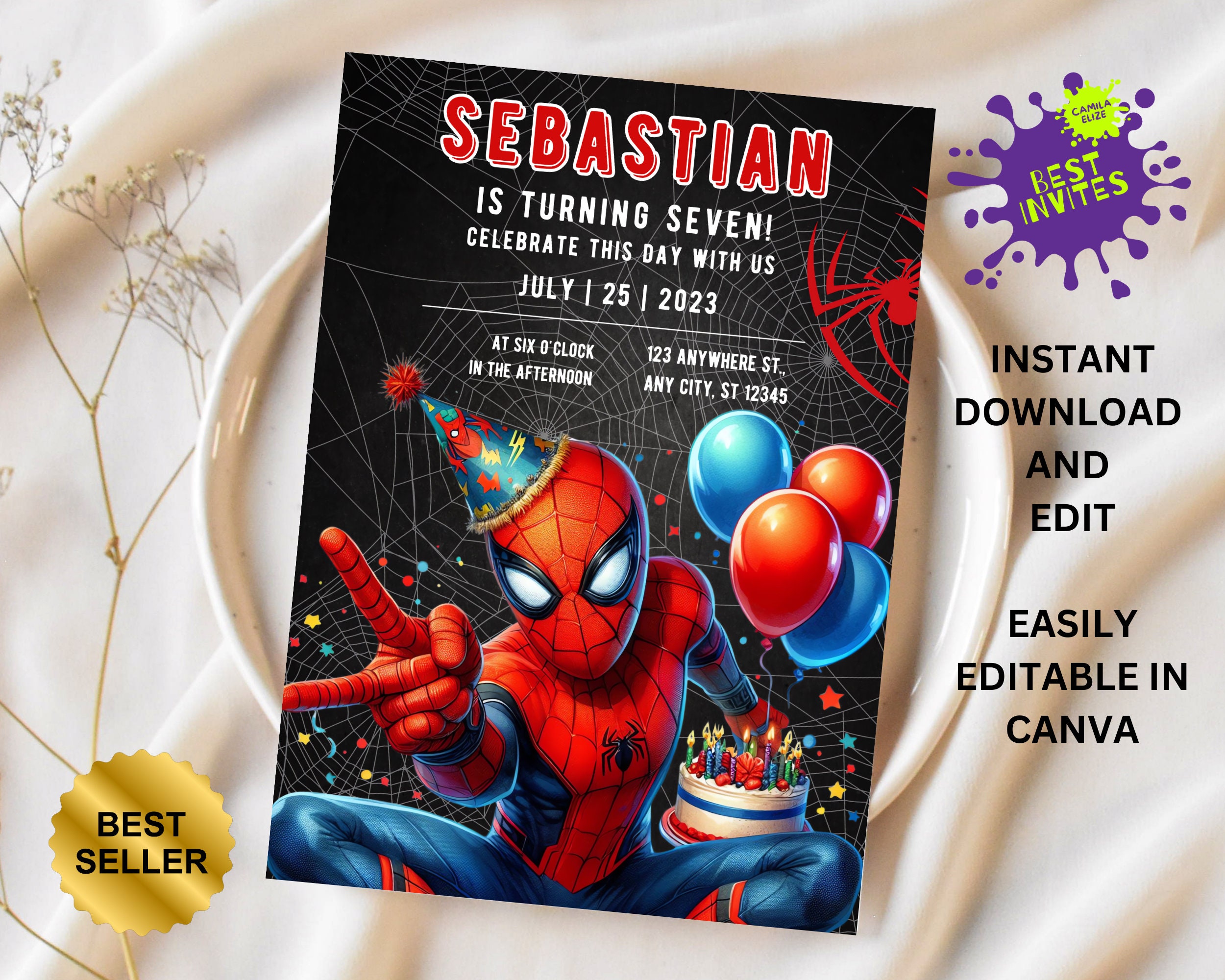 Spiderman Birthday Invitation, Printable Spiderman Invitation, Kids ...