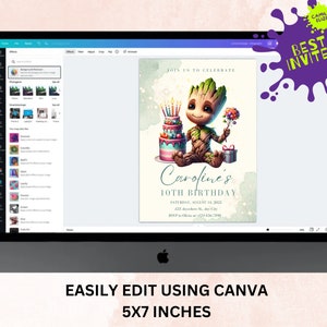 Groot Birthday Invitation Template, Printable Birthday Party Invitation ...