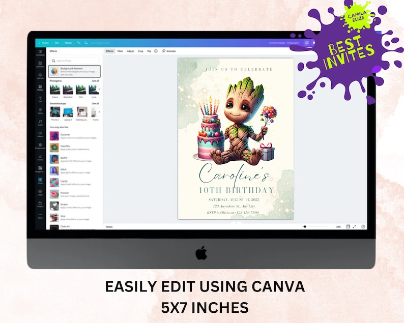 Groot Birthday Invitation Template, Printable Birthday Party Invitation ...