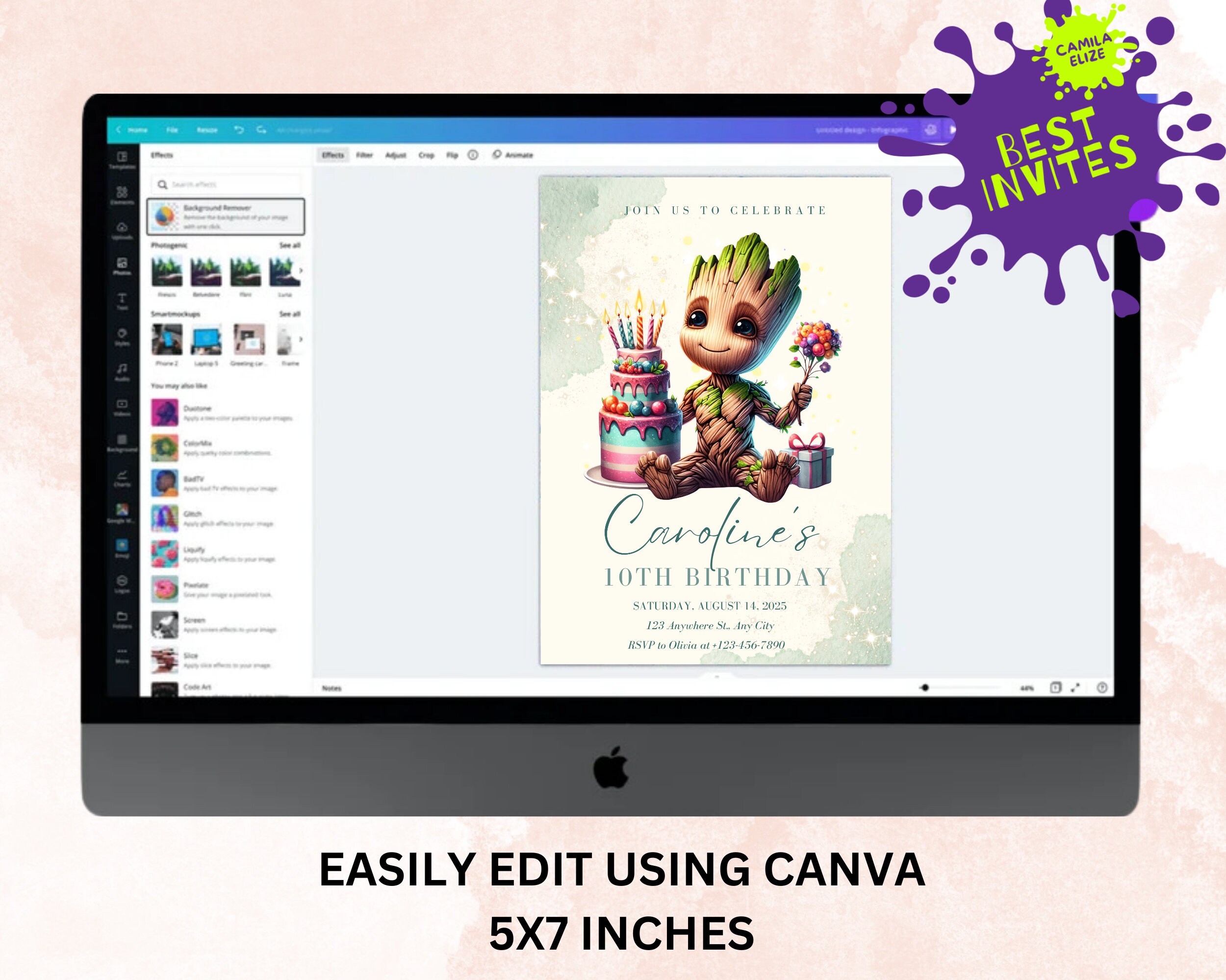 Groot Birthday Invitation Template, Printable Birthday Party Invitation ...