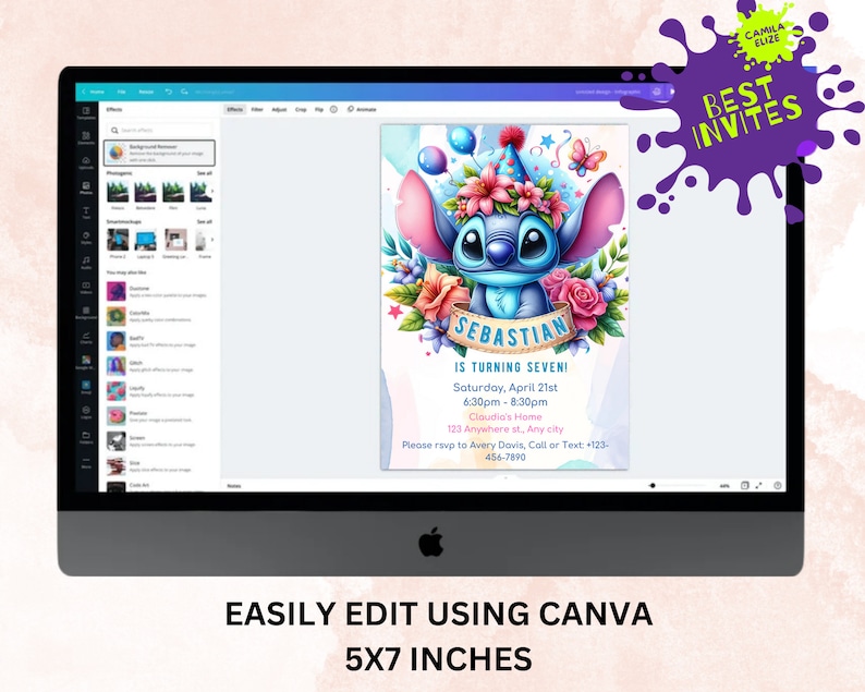 Stitch Editable Birthday Invitation Template, Printable Birthday Party ...