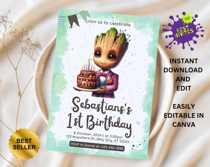 Groot Invitation Groot Birthday Groot Invite Groot Birthday Invitation ...