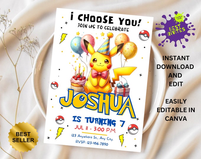 Invitación de Pokémon / Invitación editable / Invitación de cumpleaños ...