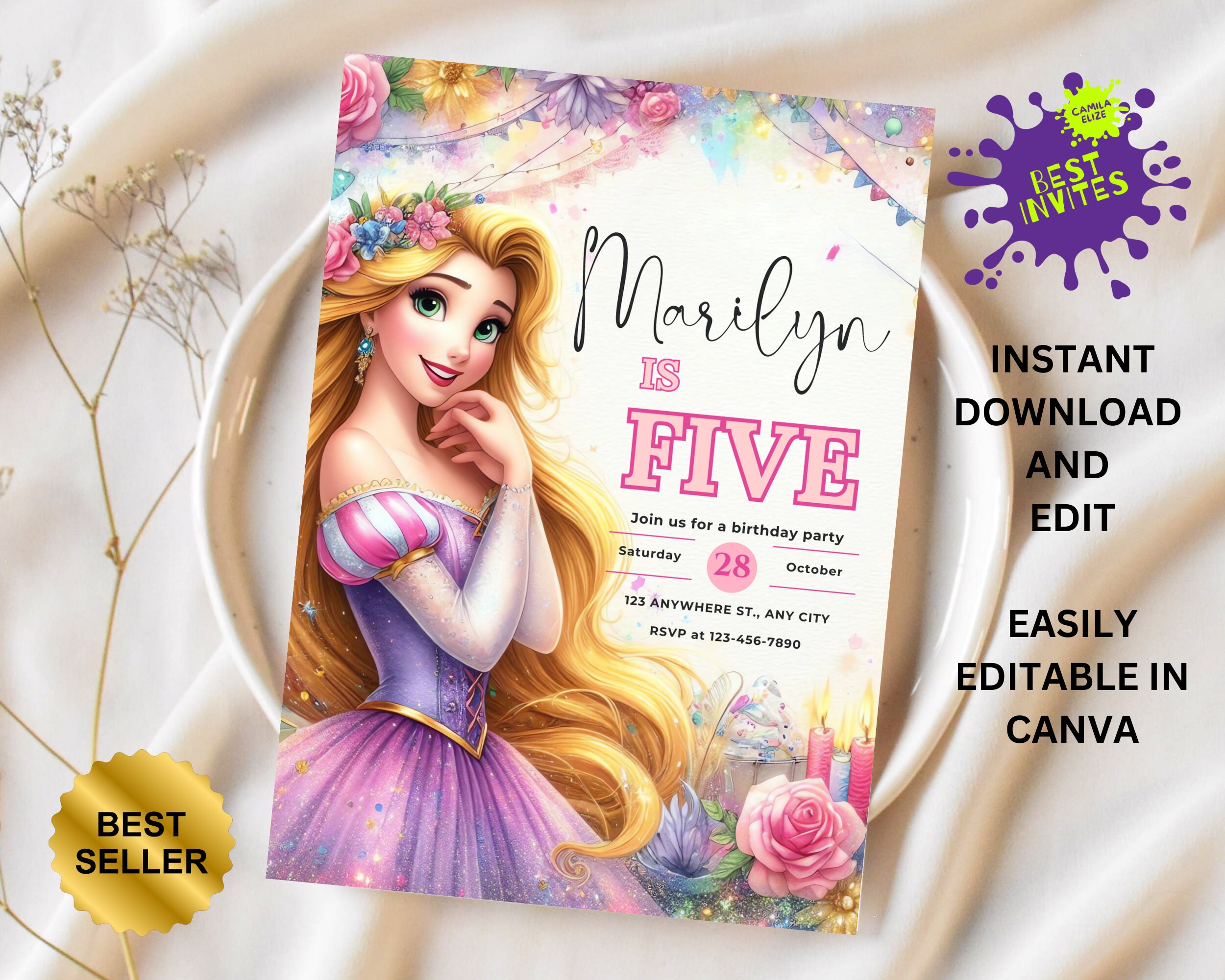 EDITABLE Rapunzel Birthday Invitation Princess Birthday Invitation ...