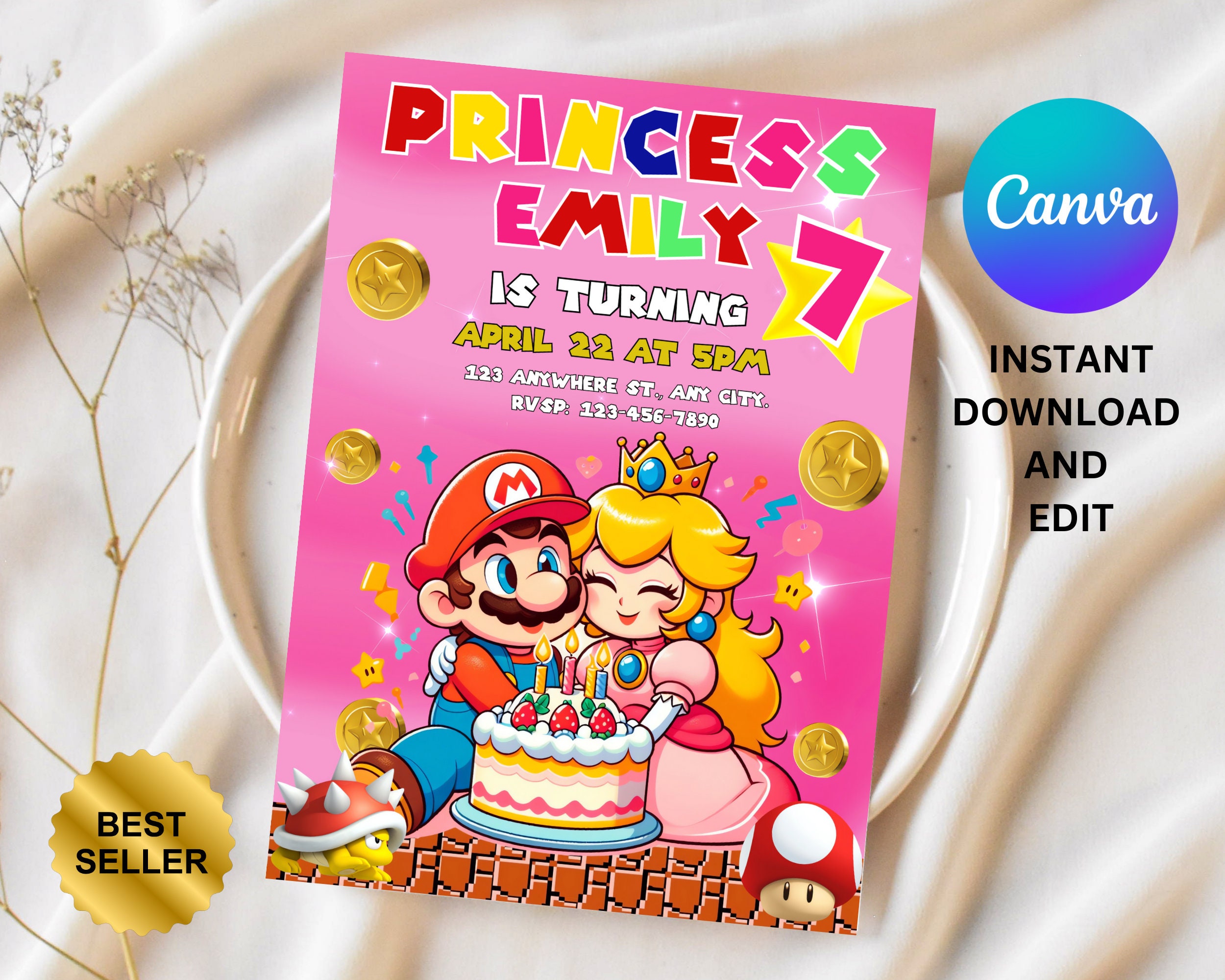 Invitación de cumpleaños de Super Mario / invitación de cumpleaños ...