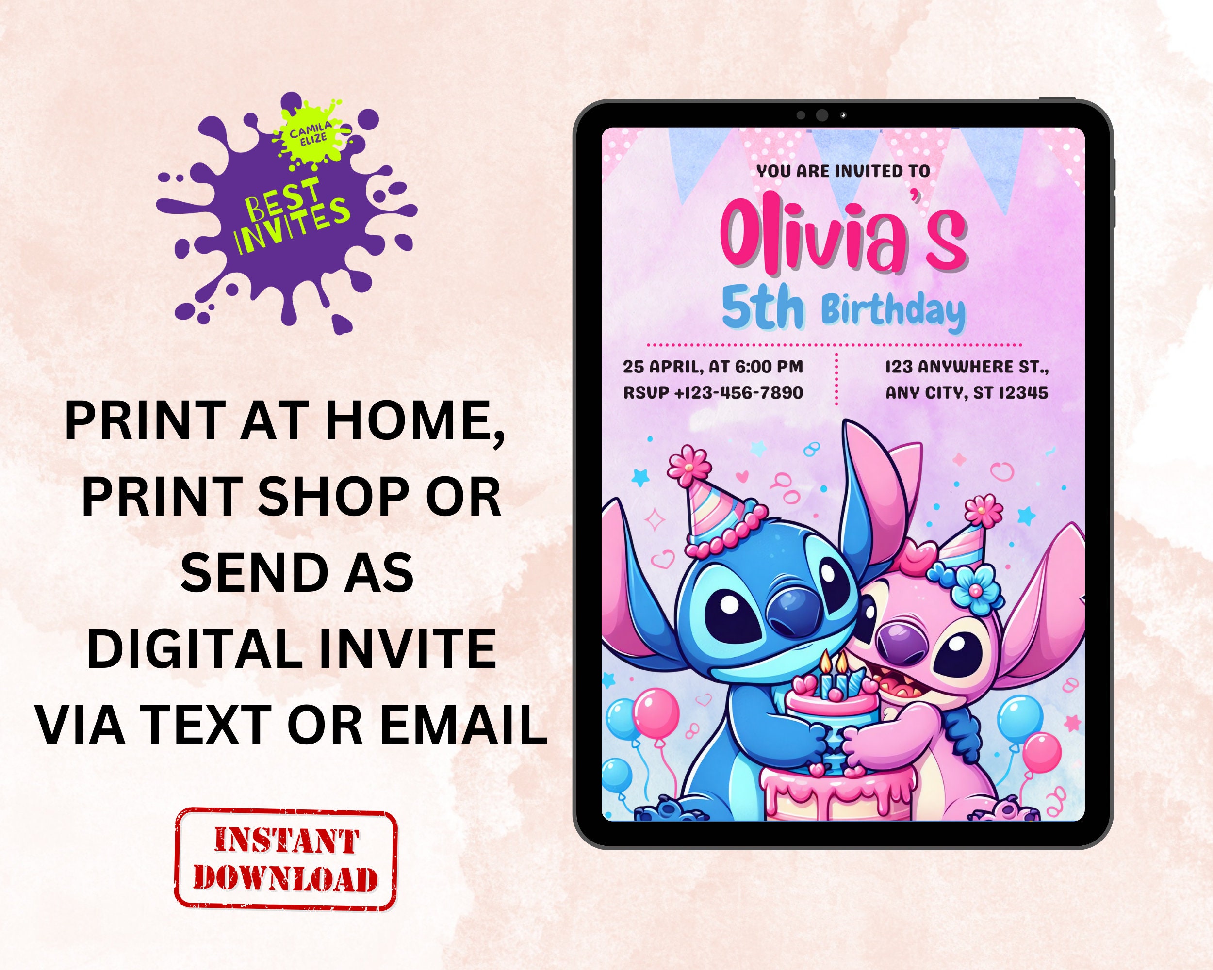 Plantilla de invitación de cumpleaños editable de Stitch, invitaciones ...