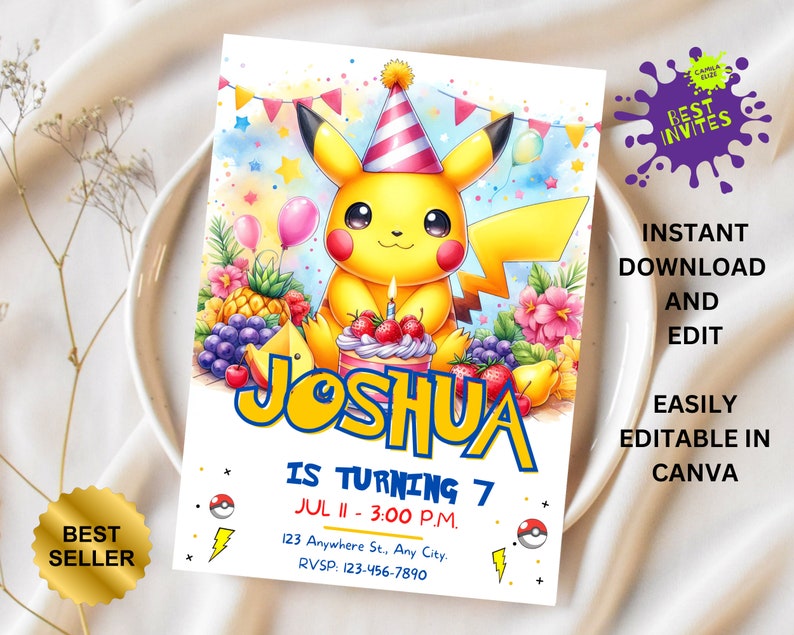 Pokemon Invitation Editable Invitation Kids Birthday Invite Digital ...